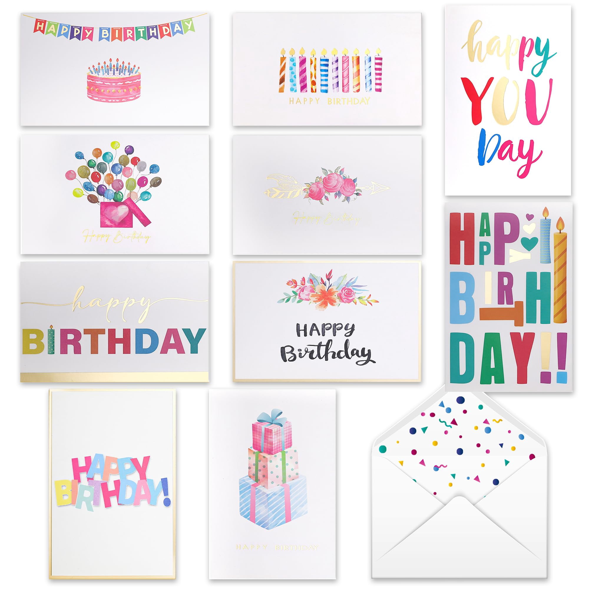 100 Pack Birthday Cards Bulk, Unique Gold Foil Birthday Cards with ...