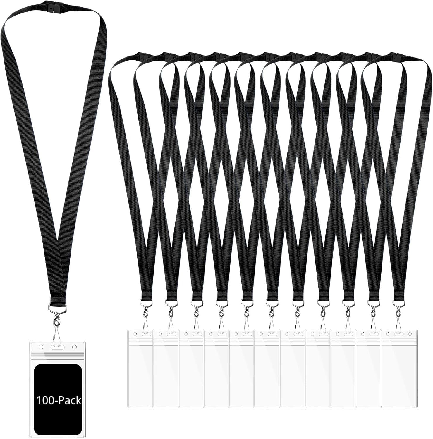 100-Pack Black Breakaway Lanyards with Waterproof Badge Holders ...