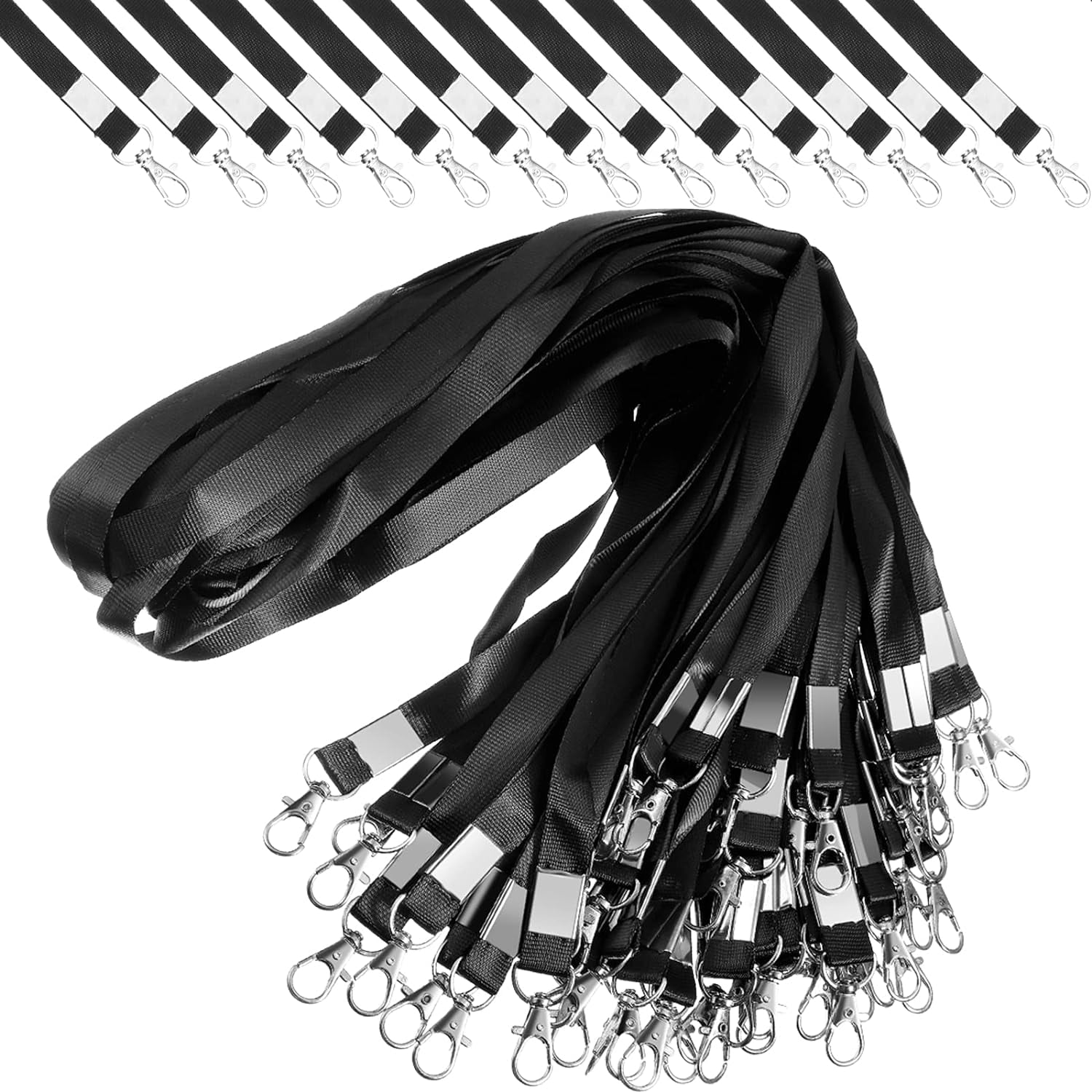 100 Pack Black Lanyard Badge Lanyards for ID Badges Flat Nylon Badge ...