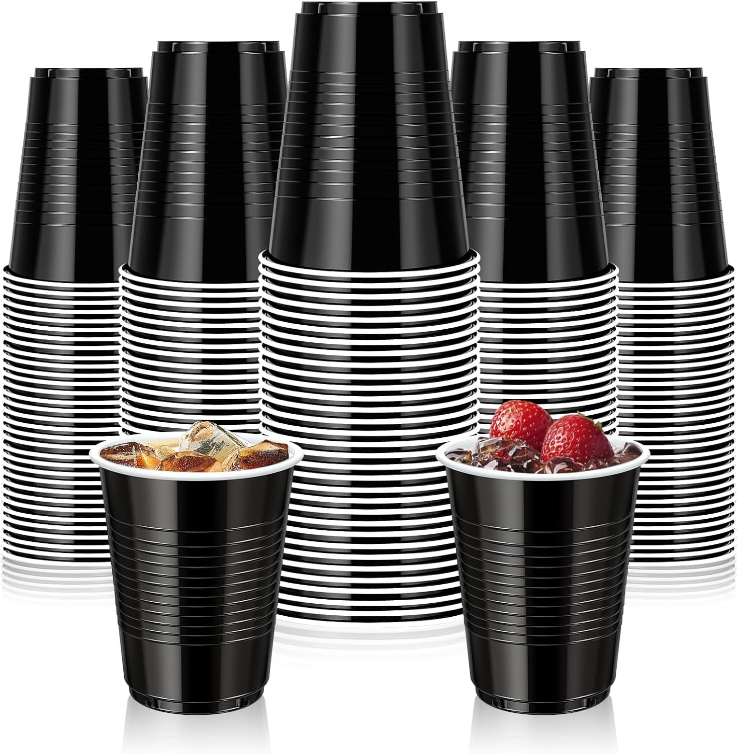 100 Pack Black Plastic Cups 18 oz Disposable Heavy Duty Drinking for ...