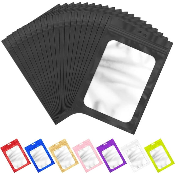 100 Pack Black Resealable Mylar Bags with Frosted Clear Window, Smell ...
