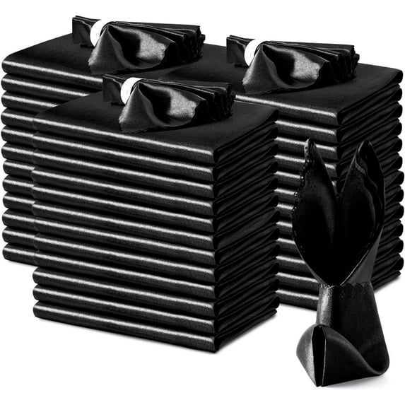 100 Pack Black Satin Napkins, 17x17 Inch Scalloped Elegant Square ...