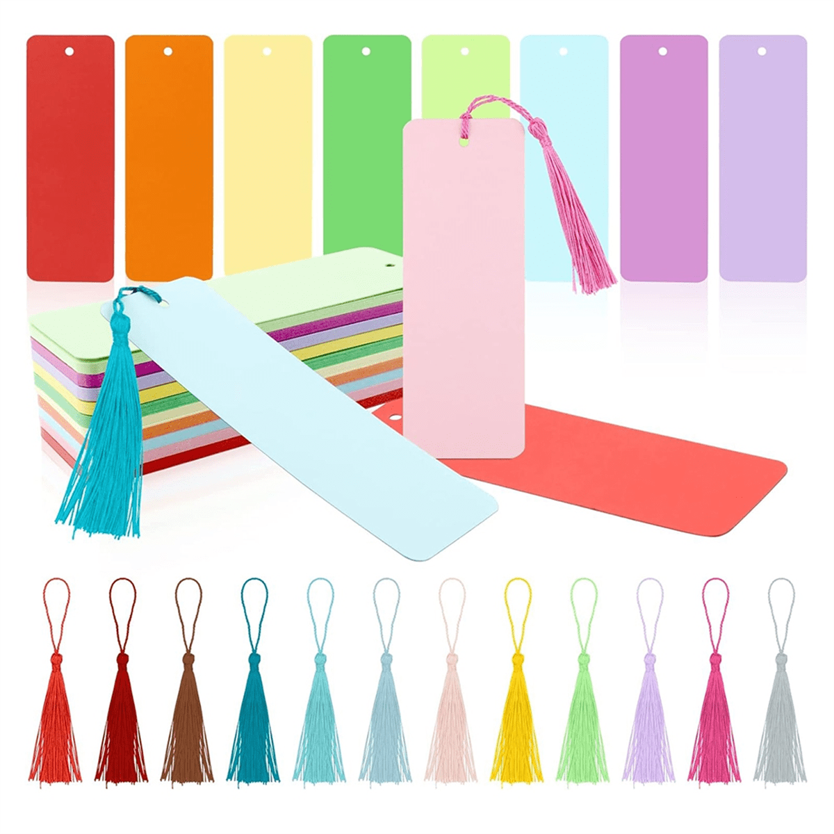 100 Pack Blank Color Bookmarks Cardstock with Pcs Colorful Tassels ...