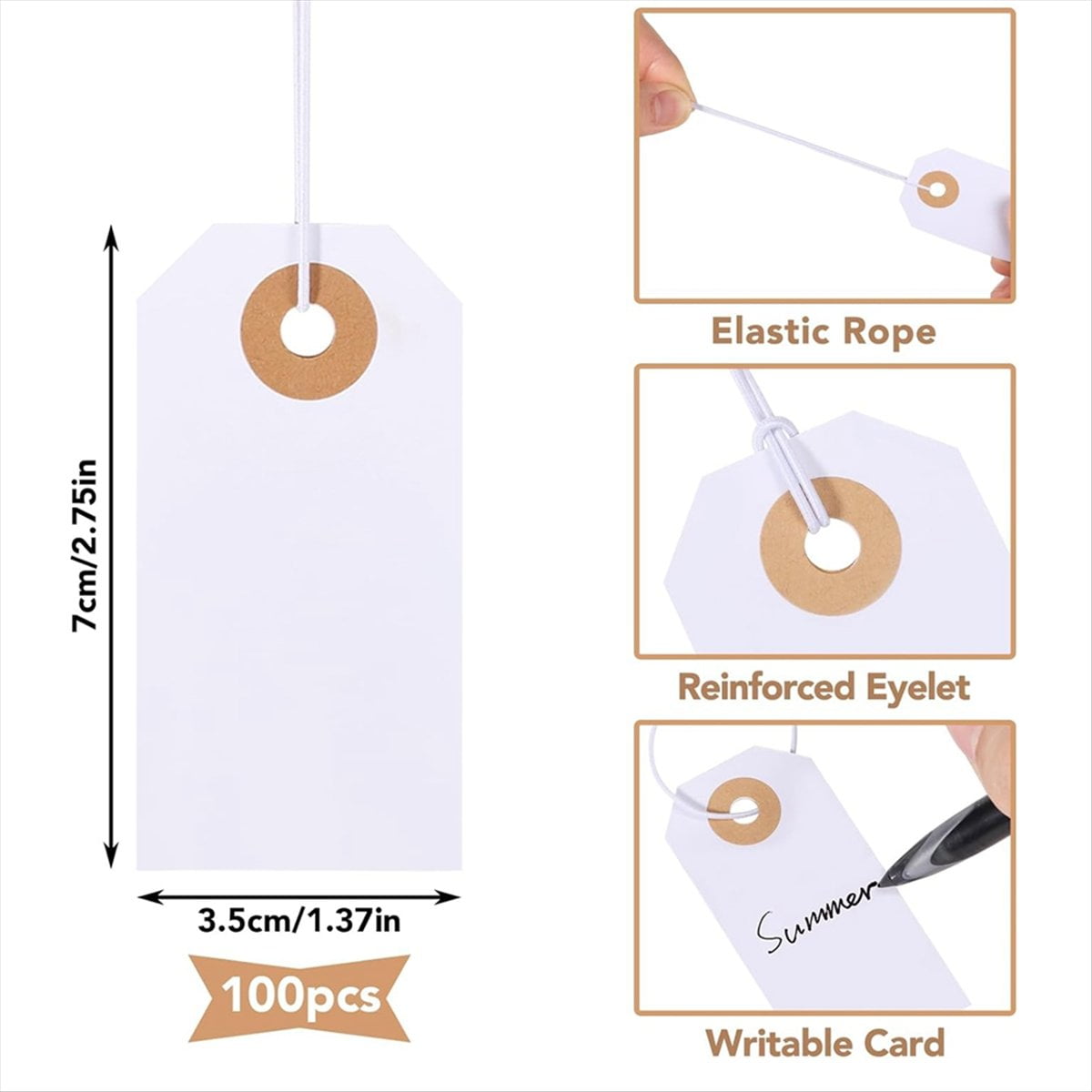 100 Pack Blank Tags with Elastic String Marking Hang Tags Attached ...