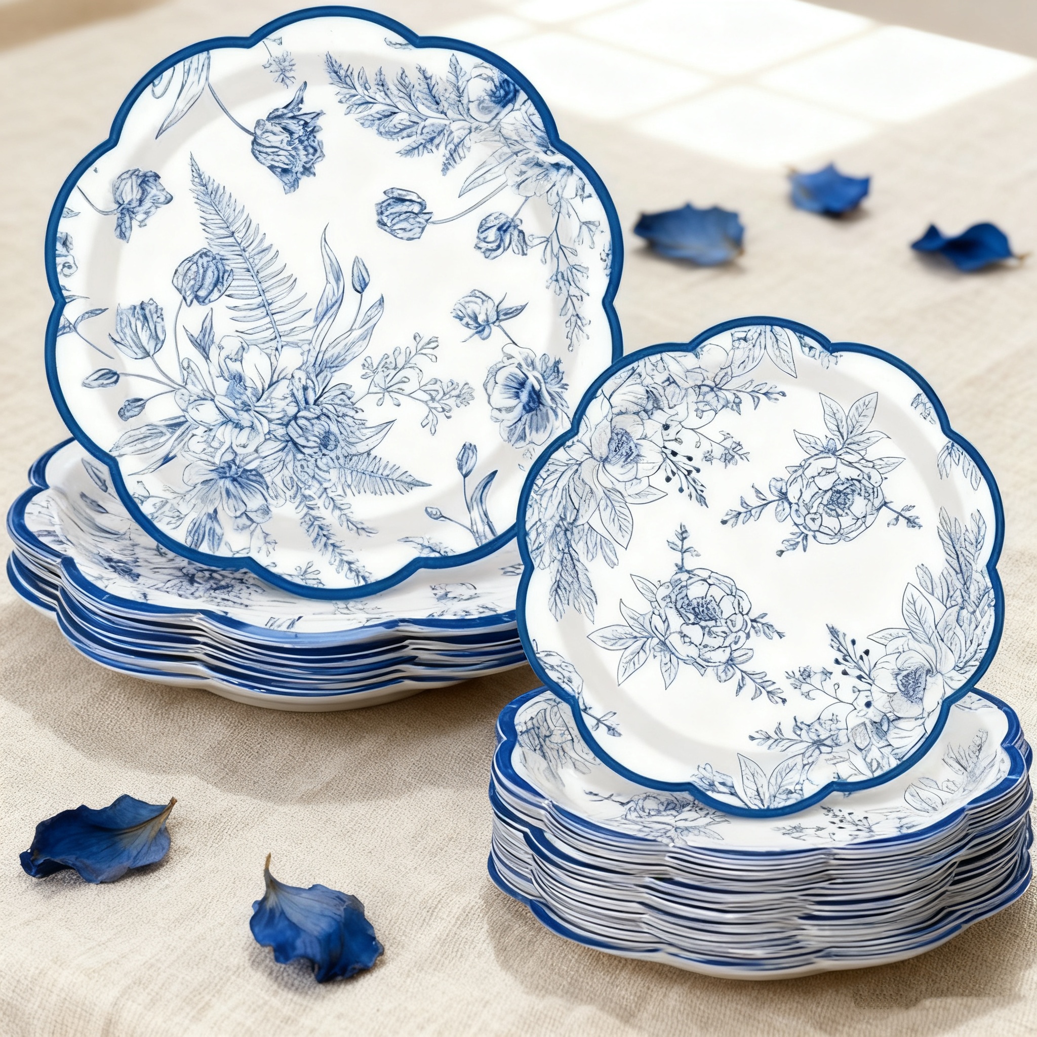 100 Pack Blue Floral Paper Plates 9" & 7" Disposable Wildflower Dessert ...