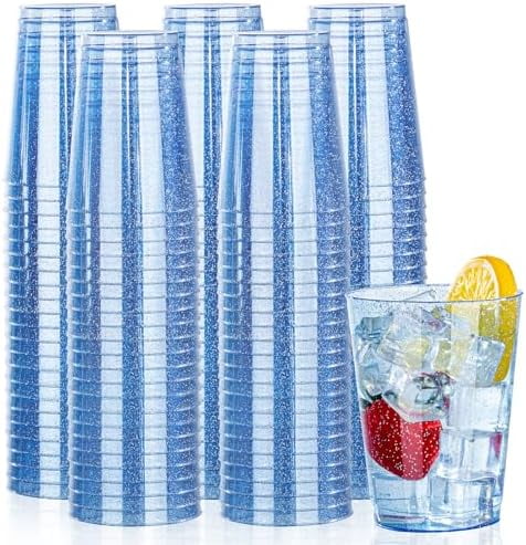 100 Pack Blue Plastic Cups 10 oz Disposable Cups Tumblers, Elegant Blue ...
