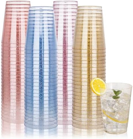 100 Pack Blue Plastic Cups 10 oz Disposable Cups Tumblers, Elegant Blue ...