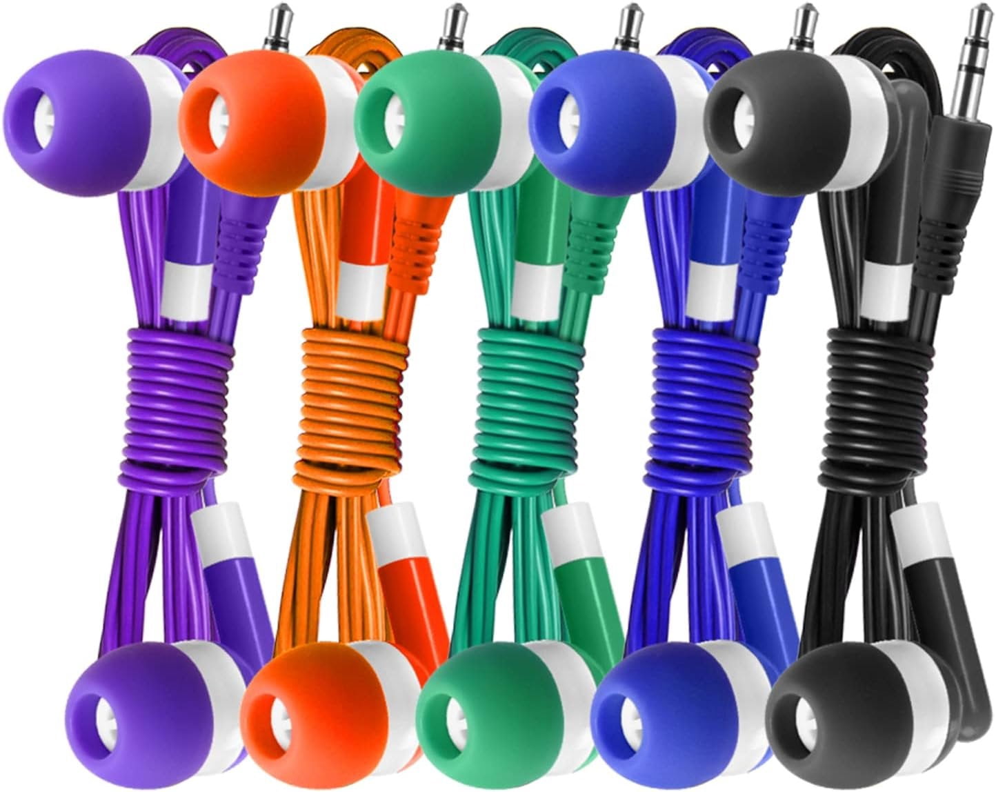 100 Pack Bulk Earbuds Headphones Assorted 5 Colors Individually Wrapped ...