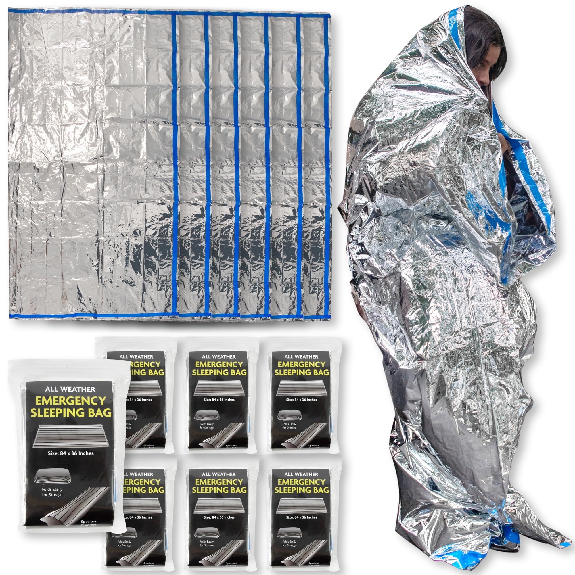 100 Pack of Bulk Wholesale 84"L x 36"W Reusable Emergency Foil Thermal ...