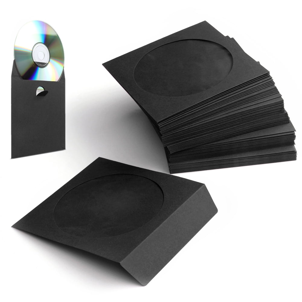 100 Pack CD DVD Thick Paper Sleeves (Black) Standard Envelope Cases ...