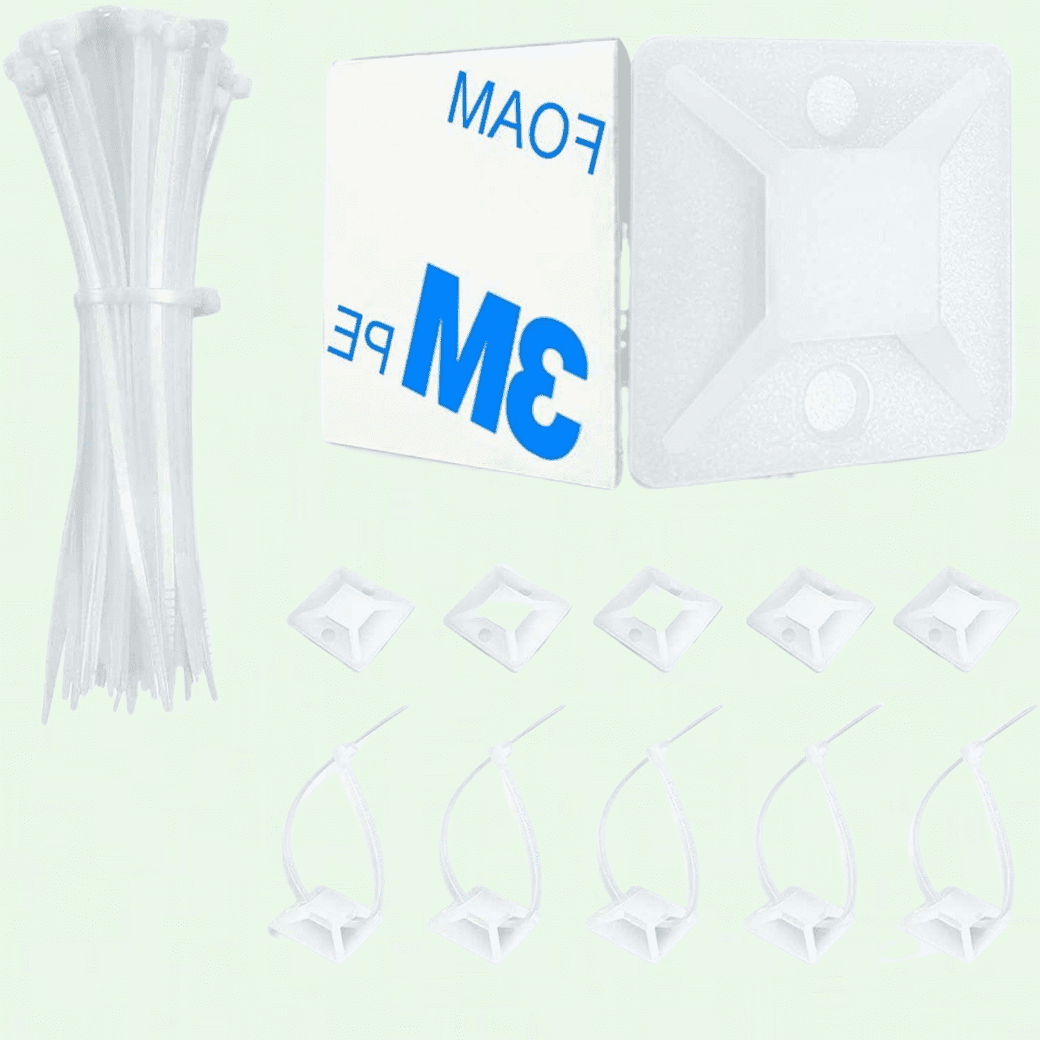100 Pack Cable Tie Mount with Self Adhesive-backed Mounts and Zip Ties ...