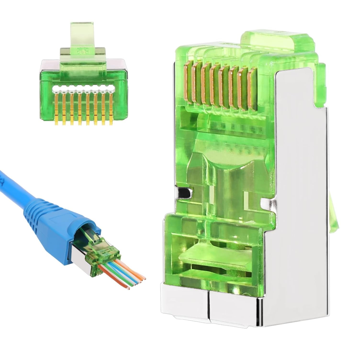 100-Pack Cat 6 Pass Through Rj45 Connectors Stp Shielded Cat6 Ethernet ...