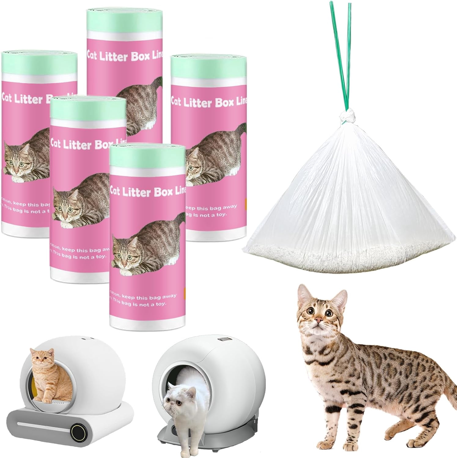 100 Pack Cat Litter Box Liner Bags Compatible with Self-cleaning Cat ...