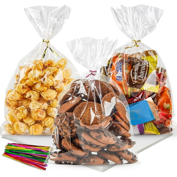 100 Pack Cellophane Bags Small Plastic Cookie Bag Clear Treat Bags with ...