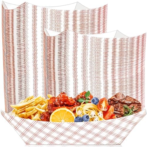 100 Pack Checkered 3Lb Paper Food Boat Trays Disposable Paper Boats ...