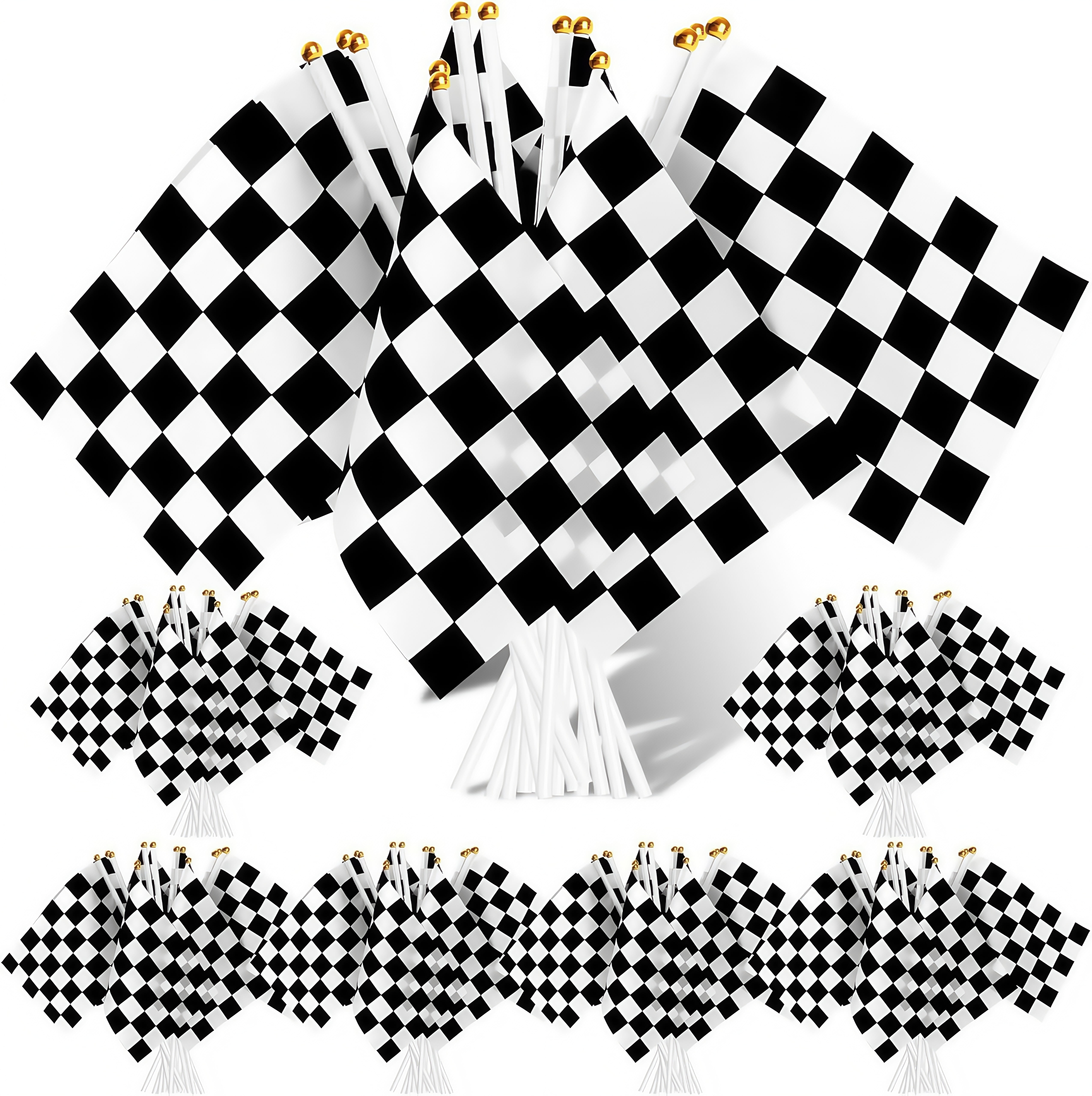 100 Pack Checkered Flag Racing Flag Hand Held Stick Flags, Black ...