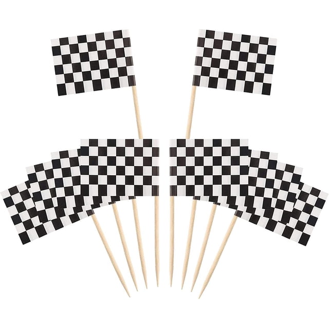 100 Pack Checkered Racing Flag Picks Food Fruit Toothpick Flag Party ...
