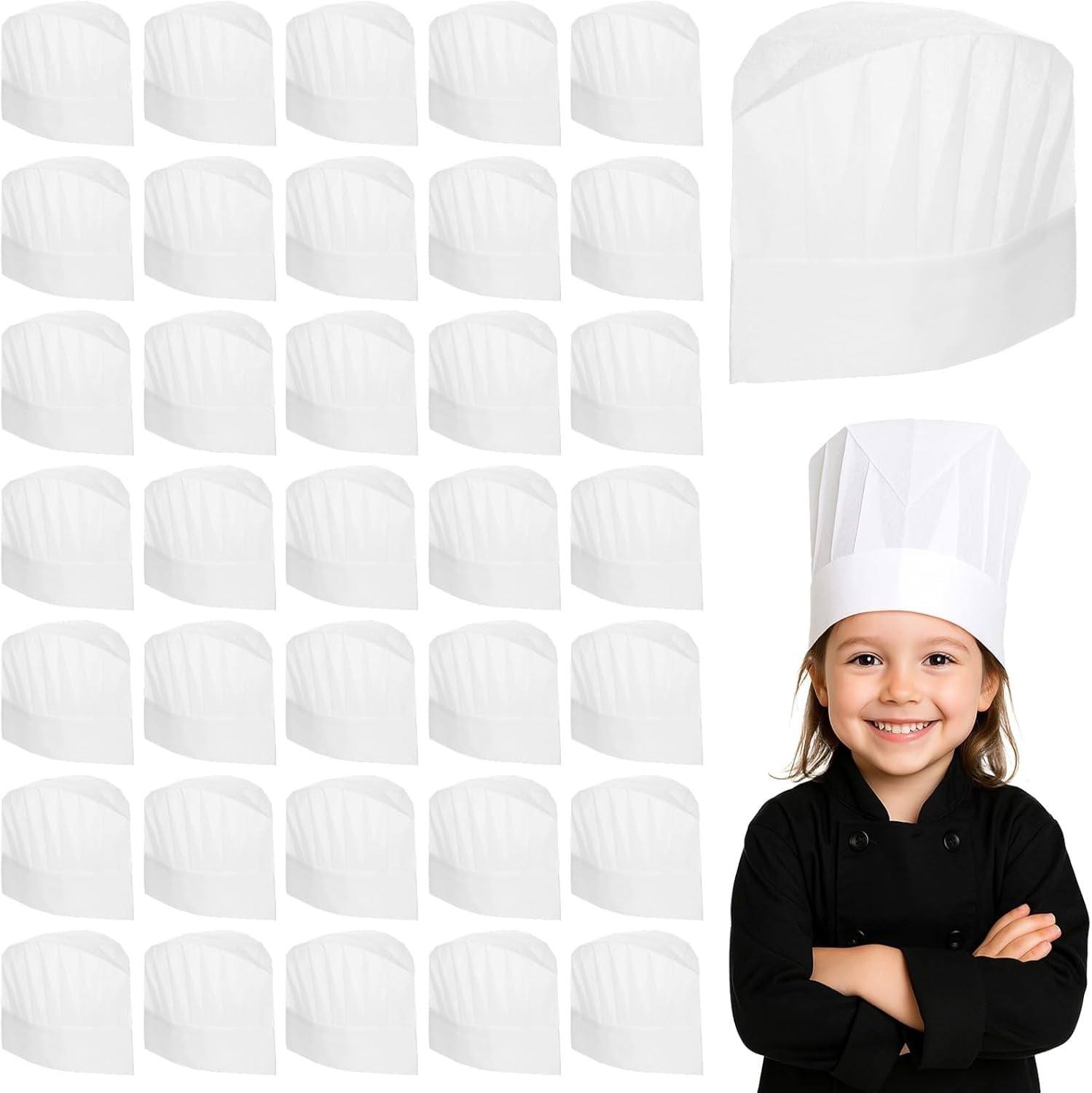 100 Pack Chef Hat for Kids, Adjustable School Cooking Cap Disposable ...
