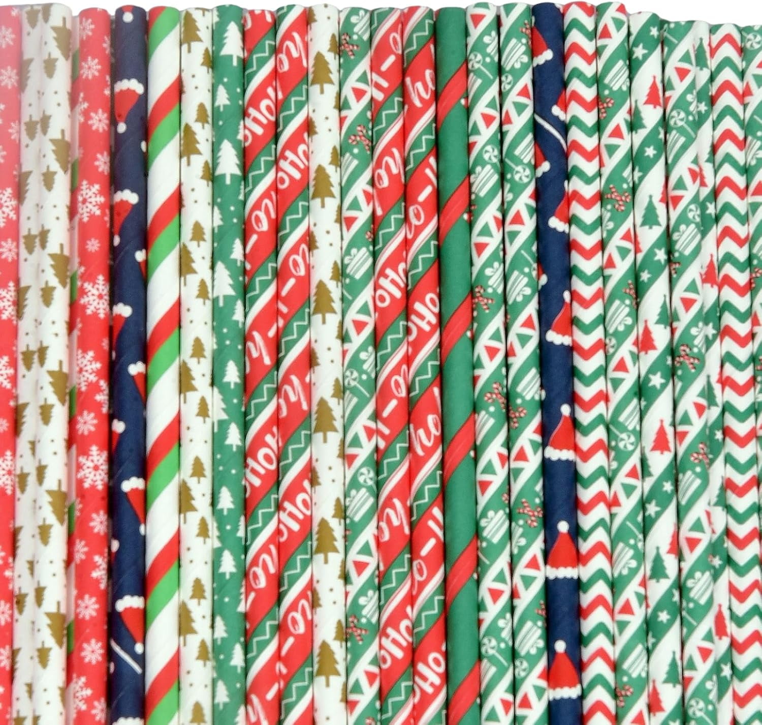 100 Pack Christmas Biodegradable Paper Straws 10 Styles Xmas Tree Snow ...