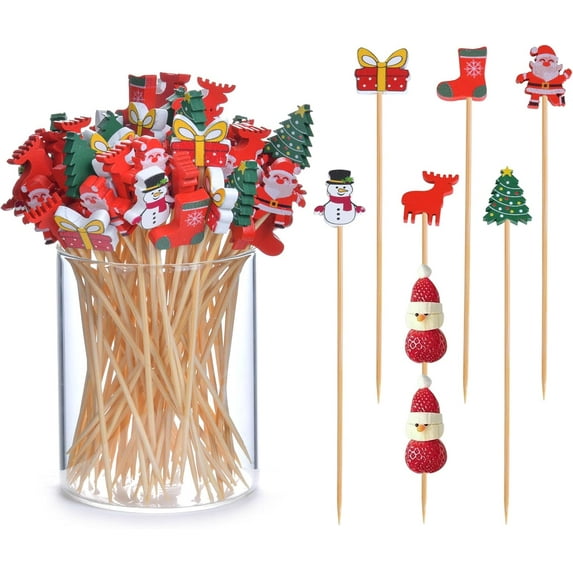 100 Pack Christmas Toothpicks for Appetizers, 4.7 Inch Natural Bamboo ...