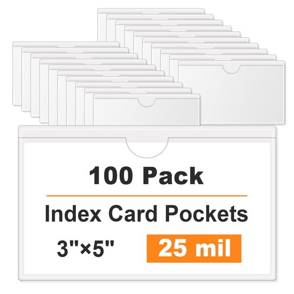 100 Pack Clear Adhesive Pockets 3" X 5" Self-stick Index Card With Top ...