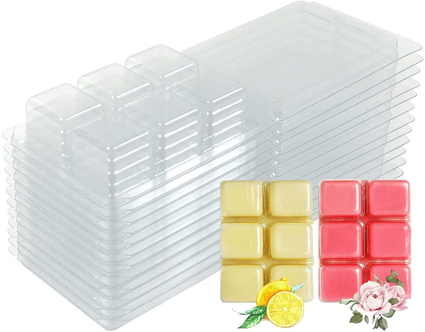 Wax Melt Molds - 100 Packs Clear Empty Plastic Wax Melt Clamshells for ...