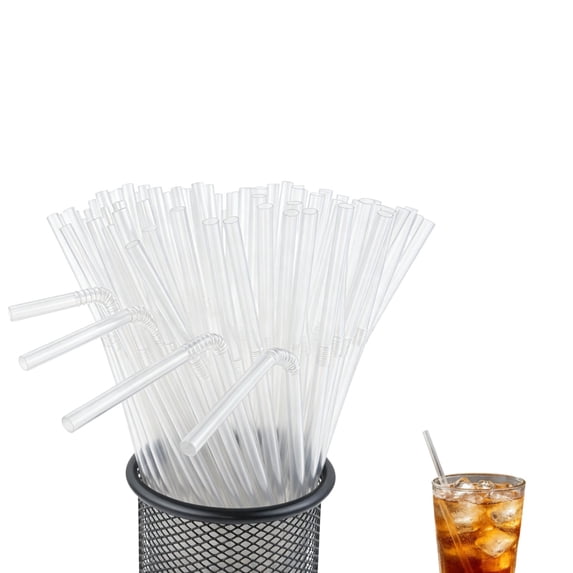 100 Pack Clear Flexible Plastic Drinking Straws, 210×6mm Disposable ...