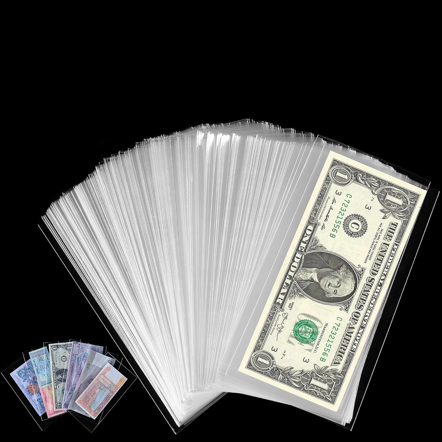 100 Pack Clear Paper Money Holders,Currency Collection Sleeves ...