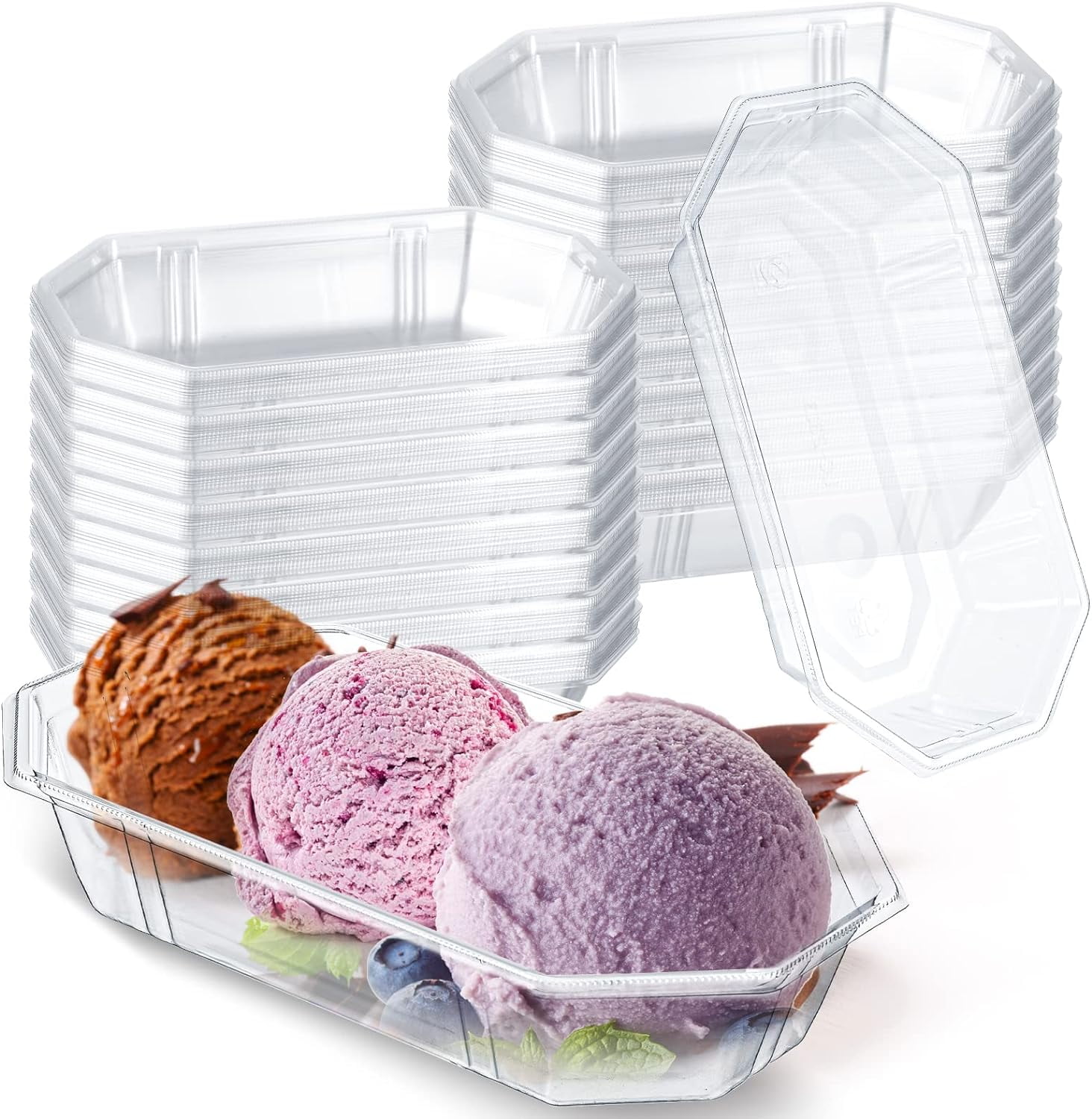 100 Pack Clear Plastic 12 oz Banana Split Boats Disposable Ice Cream ...
