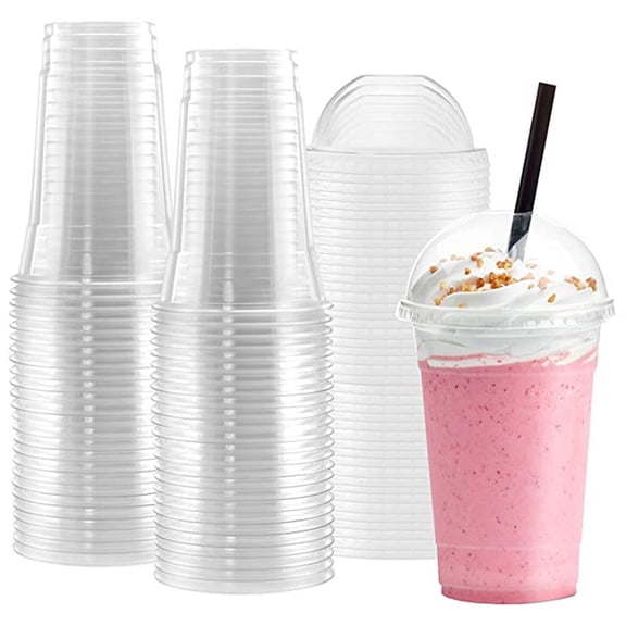 Stock Your Home 16 oz Clear Plastic Cups with Lids Bulk Set of 50 for ...