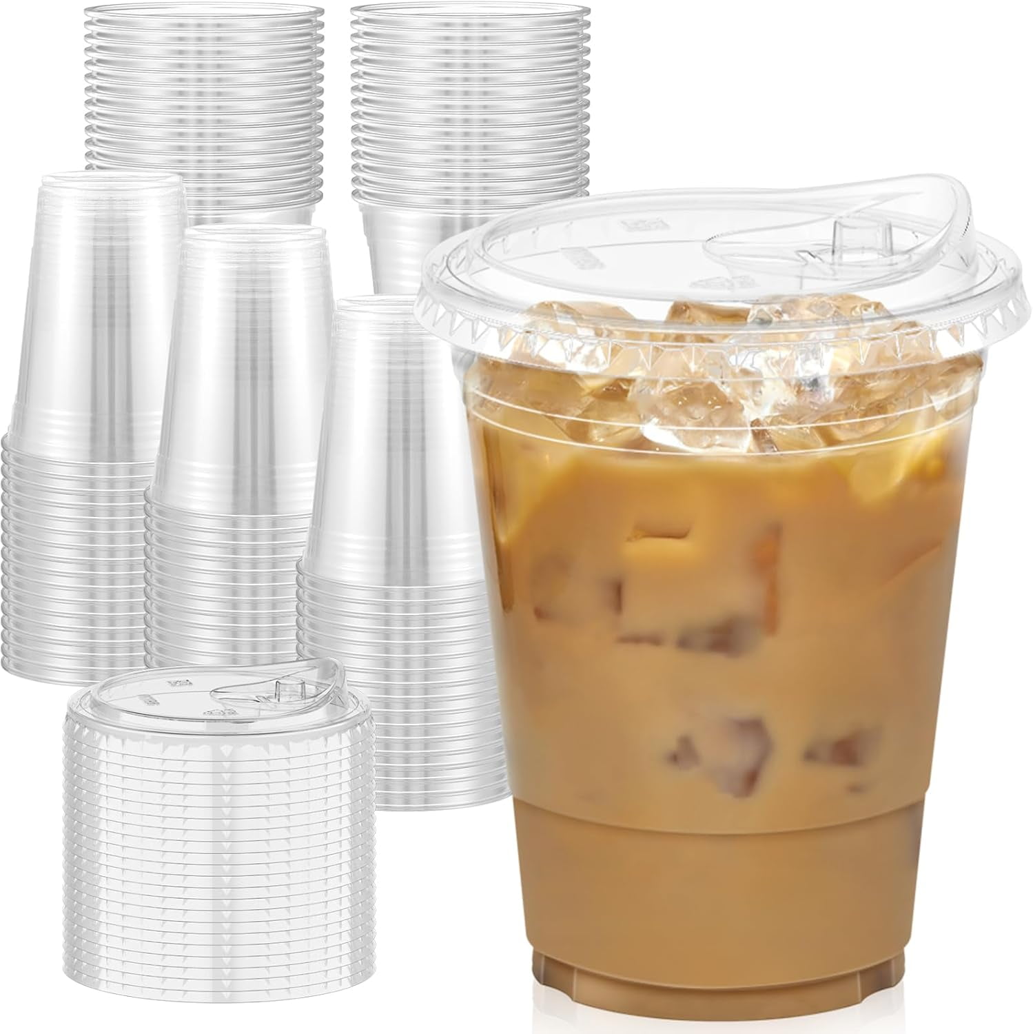 100 Pack - Clear Plastic Cups with Lids, Sturdy and Food Safe Iced ...