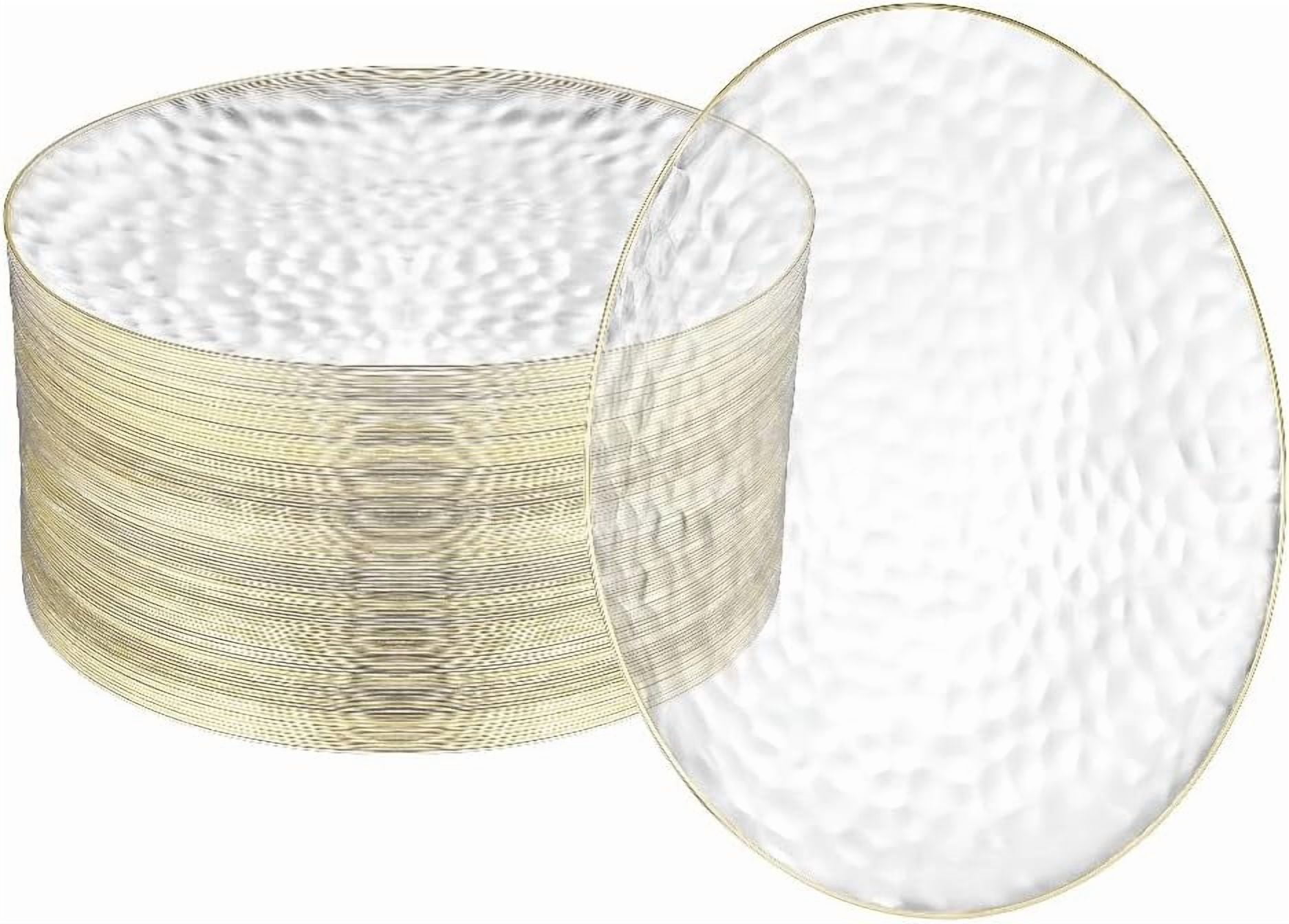 100 Pack Clear Plastic Plates - 6.25 IN Hammered Gold Rimmed Sturdy ...