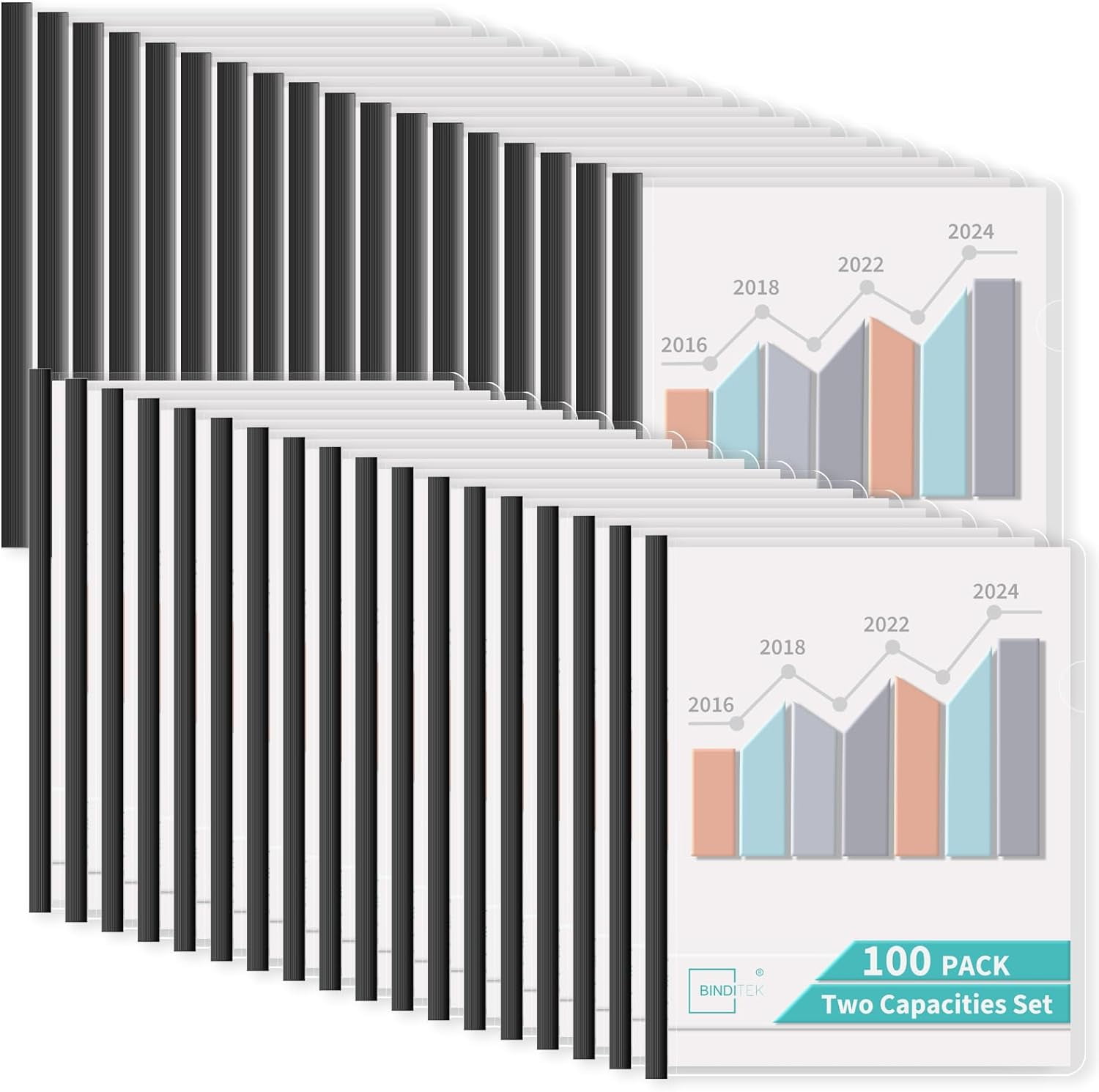 100 Pack Clear Report Covers with Sliding Bars, Multi Size (25 and 50 ...