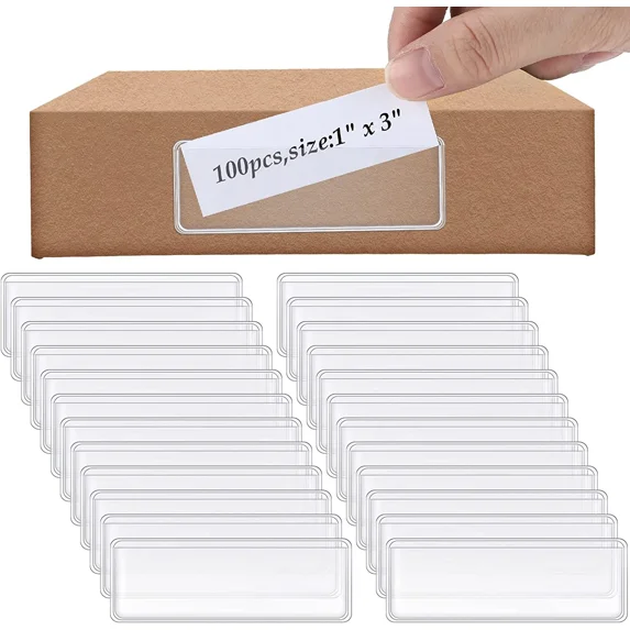 100 Pack Clear Self Adhesive Label Pockets Label Holders Shelf Label ...