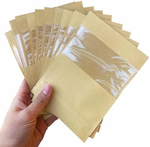 100 Pack Clear Window Airtight Brown Kraft Paper for Food Storage Lock ...