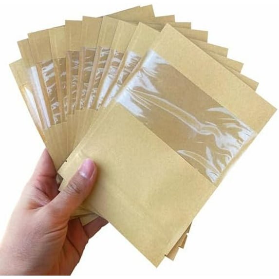 100 Pack Clear Window Airtight Brown Kraft Paper for Food Storage Lock ...