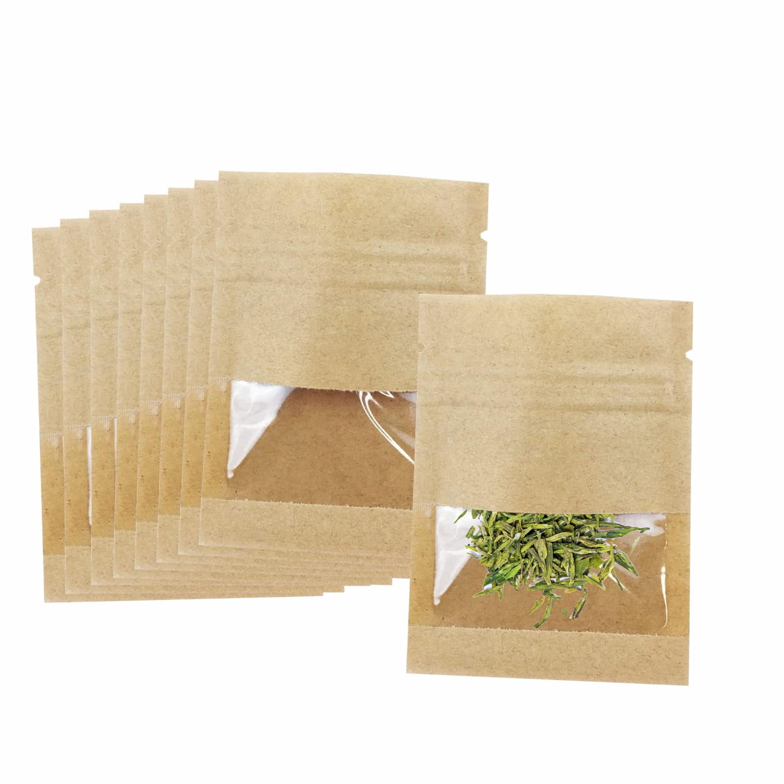 100 Pack Clear Window Airtight Brown Kraft Paper for Zip Food Storage ...