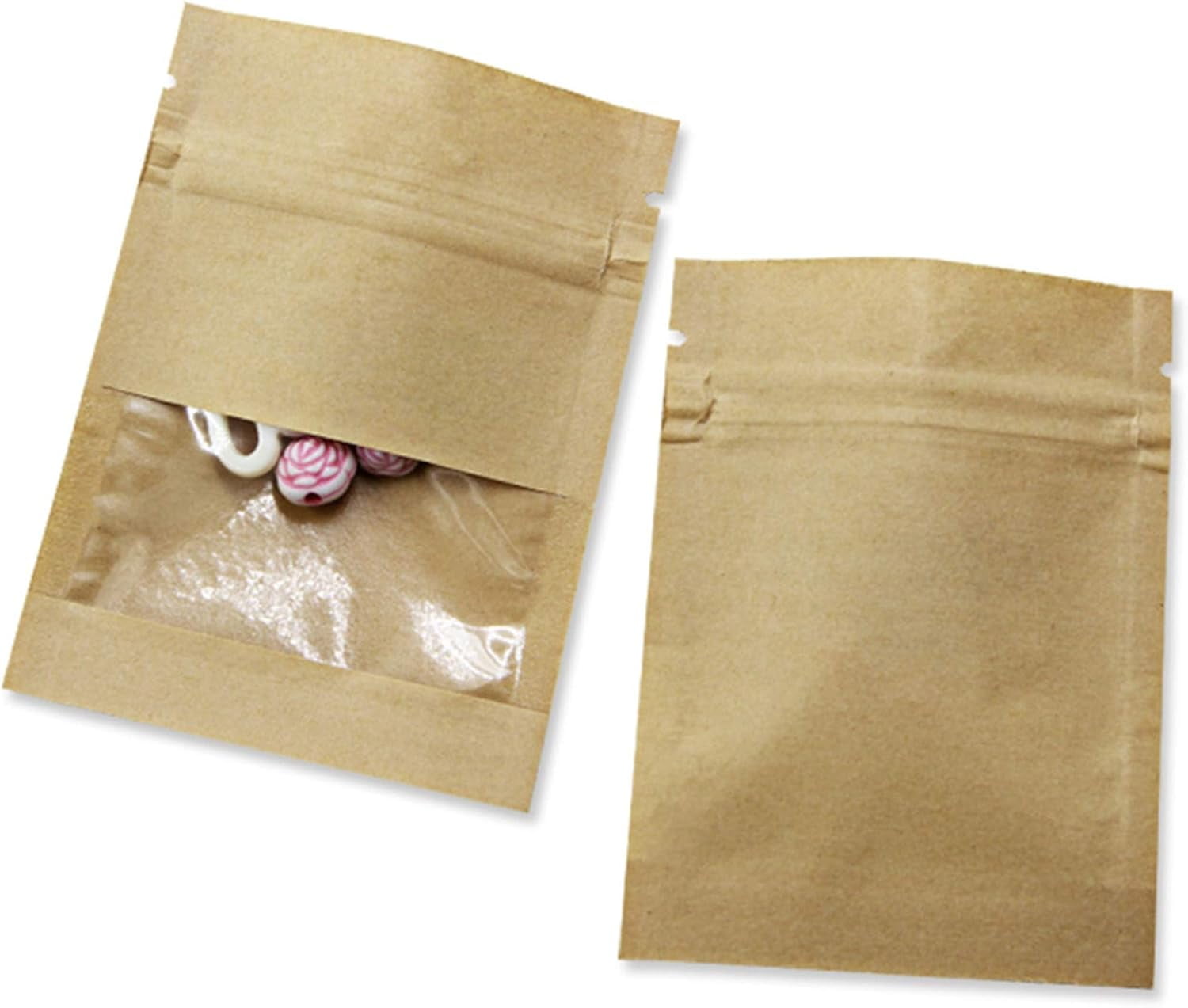 100 Pack Clear Window Brown Kraft Paper for Zip Seed Packets Lock Food ...
