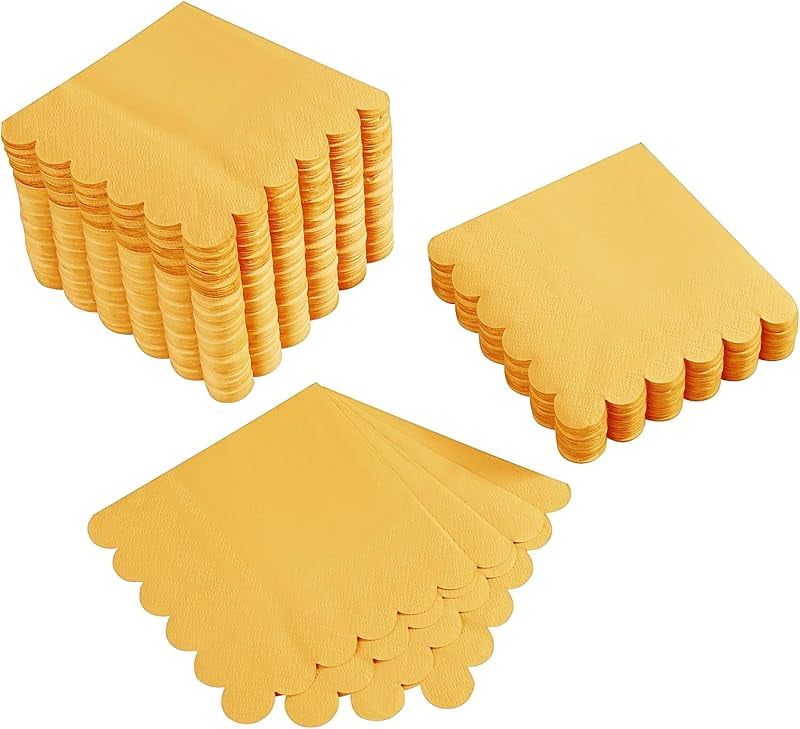 100 Pack Cocktail Napkin 2-Ply Scalloped Edged Dessert Napkins Folded 5 ...