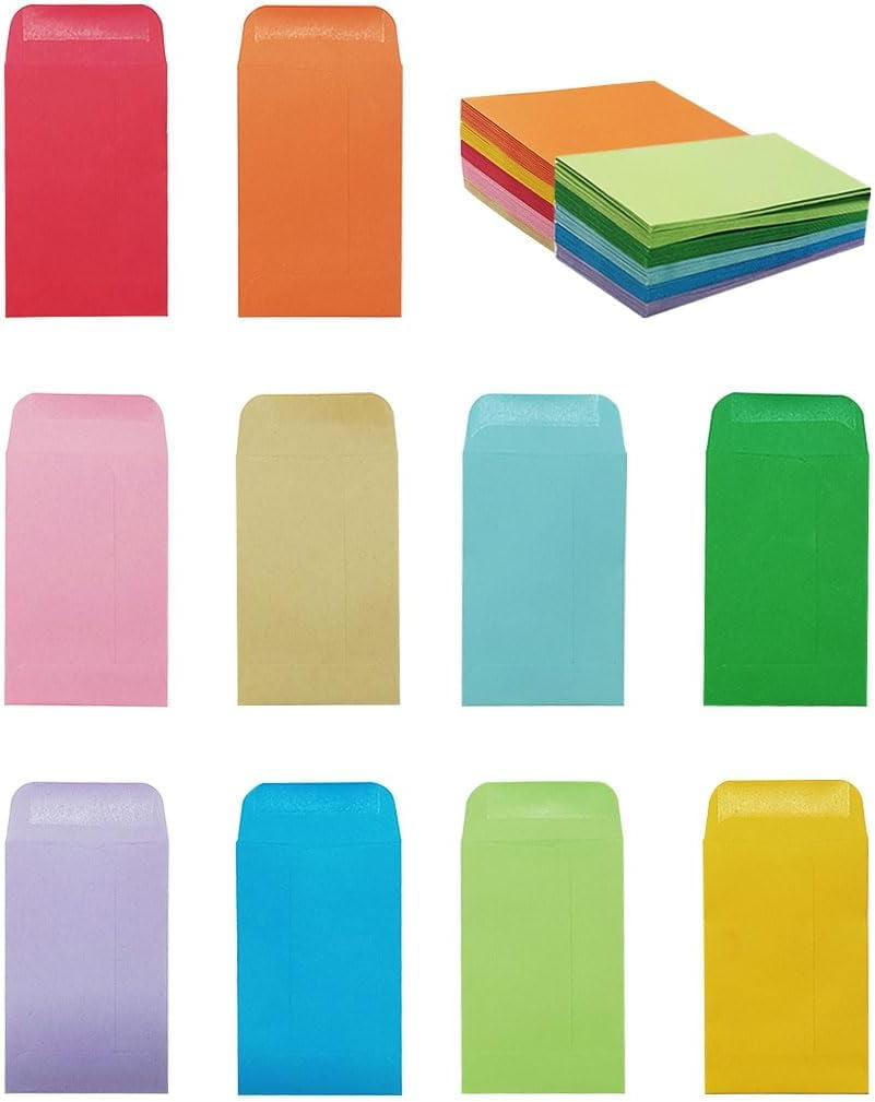 100 Pack Coin and Small Parts Envelopes, Colorful Money Envelopes, 2 ...