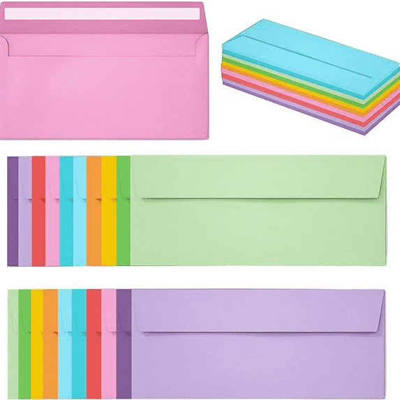 100 Pack Colorful #10 Self-Seal Business Envelopes – 4.13×9.49 Inches ...