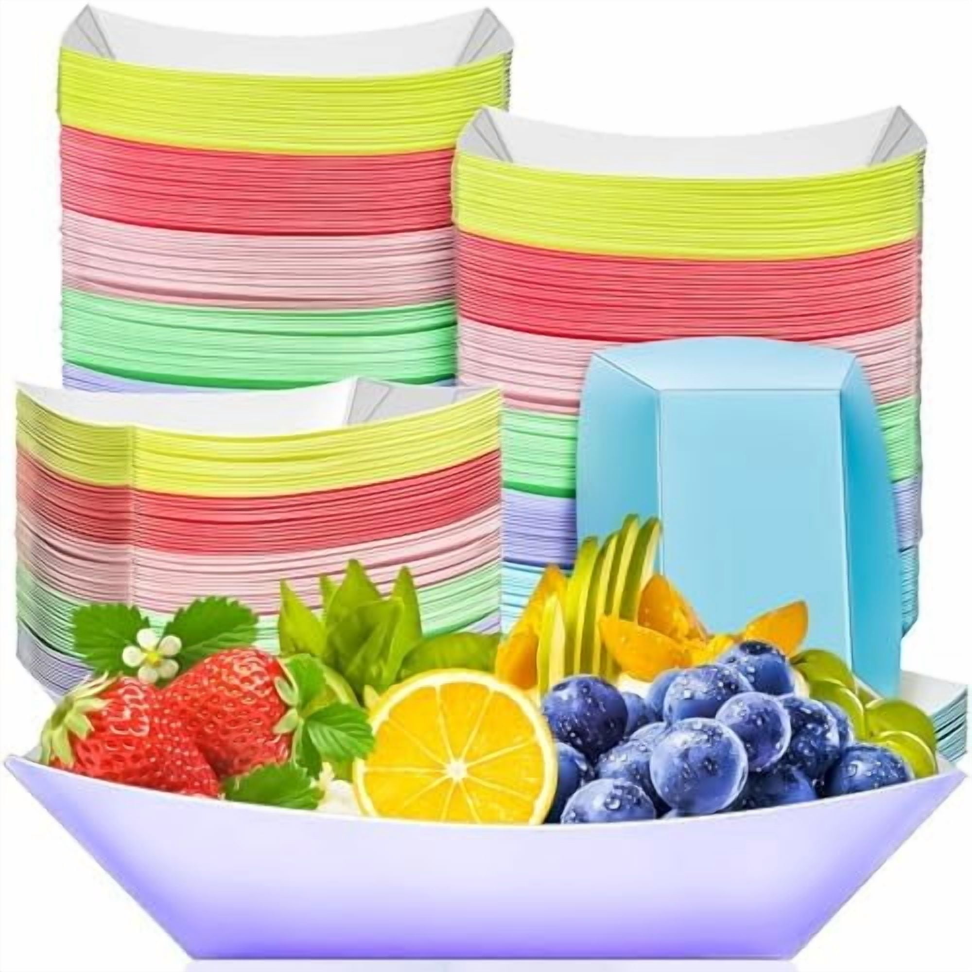 100 Pack Colorful 3LB Paper Food Boat Trays Disposable Paper Boats ...