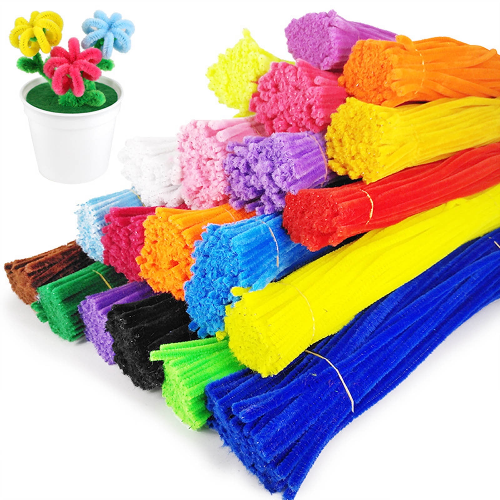 100-Pack Colorful Pipe Cleaners - Bendable Craft Stems Floral Bouquet ...