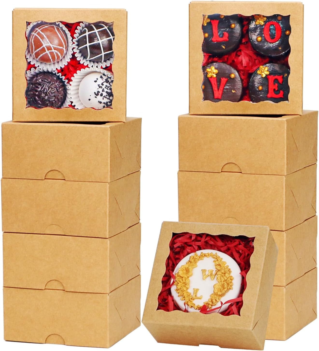 100 Pack Cookie Boxes with Window - 4x4x2 Inch, Bakery Boxes for ...