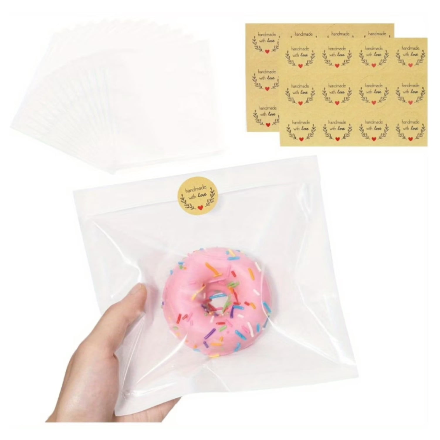 100 Pack Cookie Packaging Bags with Seal, 7.1 x 7.5 Inch Bakery Pastry ...
