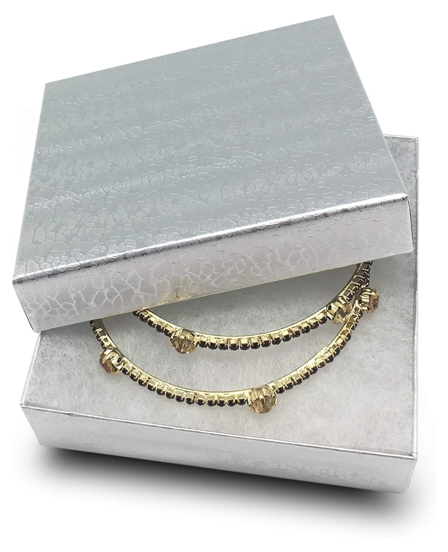 100-Pack Cotton Filled Cardboard Paper Jewelry Boxes Gift Case - Silver ...