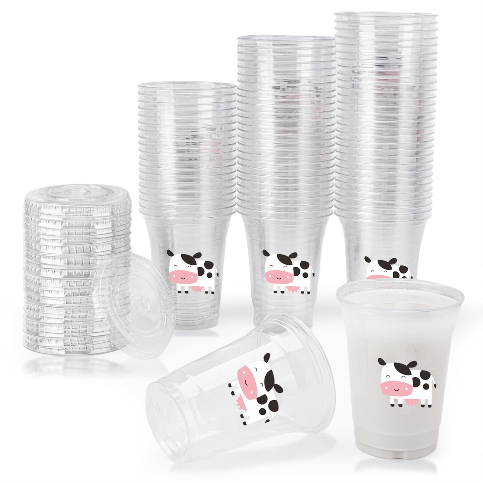 100 Pack Cow Party CM31 Plastic Cups Cow Print Disposable Clear Cups 12 ...