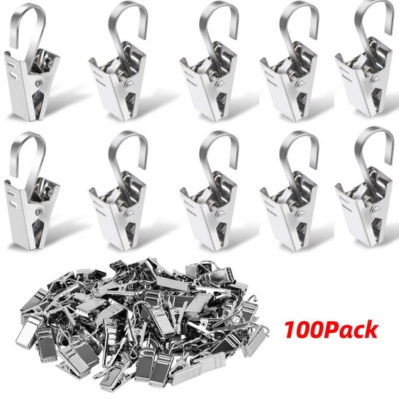 100 Pack Curtain Clips Hooks , Stainless Iron Drapery Hooks Clips for ...