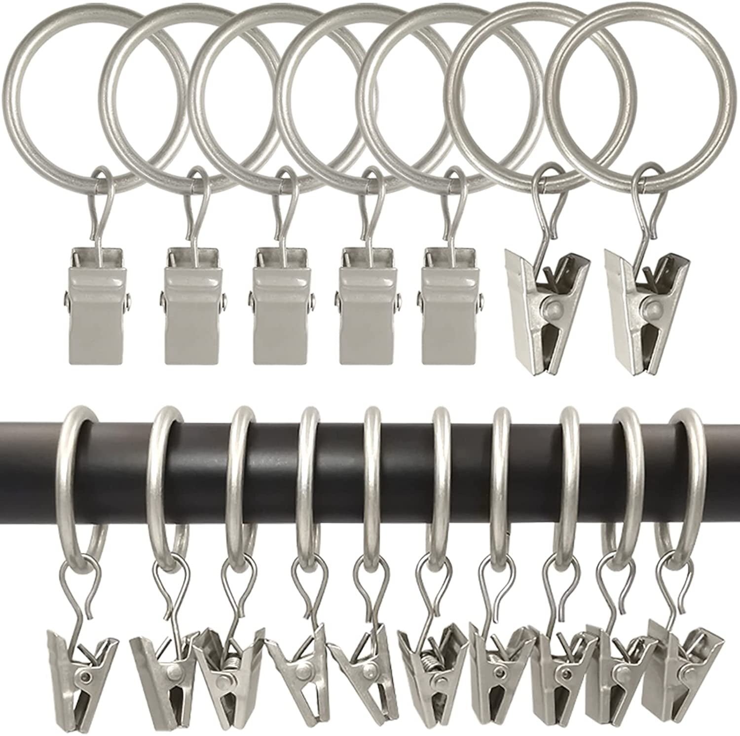 100 Pack Curtain Rings with Clips, Curtain Clip Rings Hooks, Bow Hanger ...