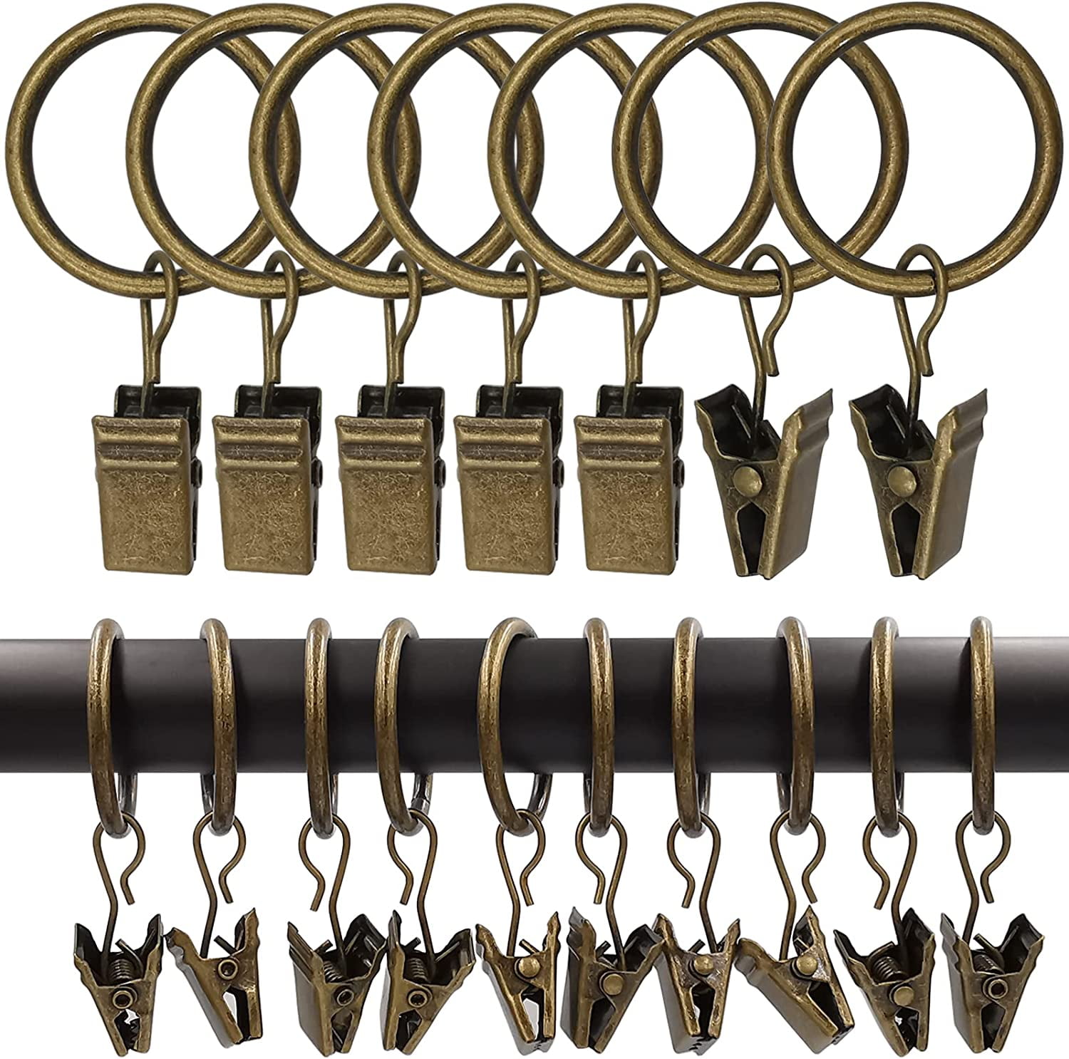 100 Pack Curtain Rings with Clips, Curtain Clip Rings Hooks, Bow Hanger ...